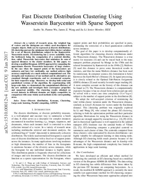 Pdf Fast Discrete Distribution Clustering Using Wasserstein Barycenter With Sparse Support