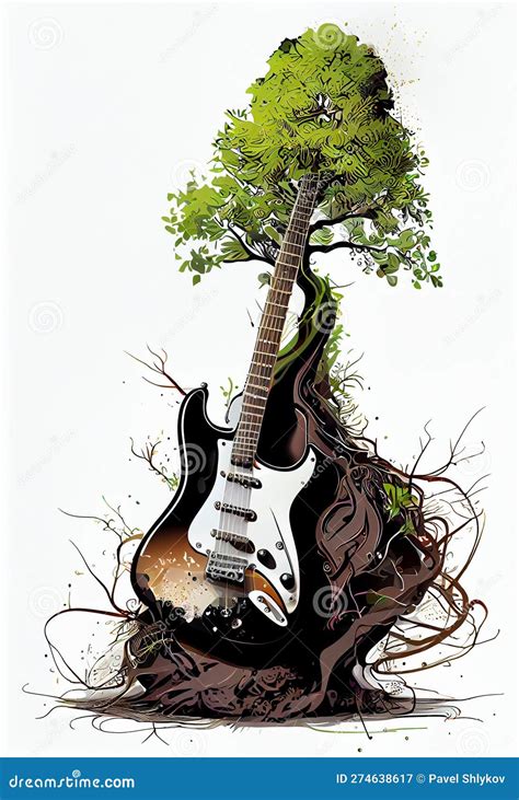 Guitar With Tree And Roots Stock Illustration Illustration Of Rock
