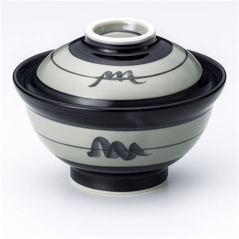 Arita Ink Flow Lidded Bowl — Japanese Porcelain With Serene Wave Desig