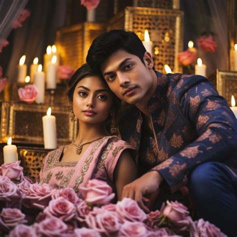 Индийская пара празднует день предложения будучи романтичной друг с другом Ai сгенерированное