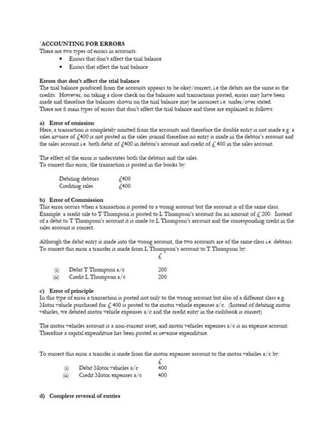 Accounting For Errors Pdf Debits And Credits Bad Debt