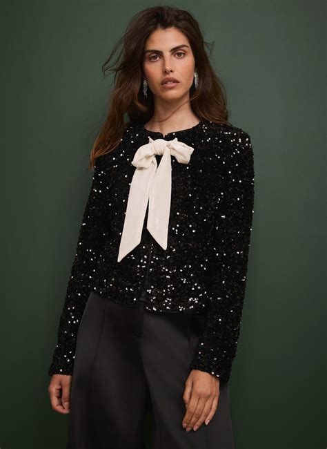 Black Sequin Bow Detail Jacket Mint Velvet