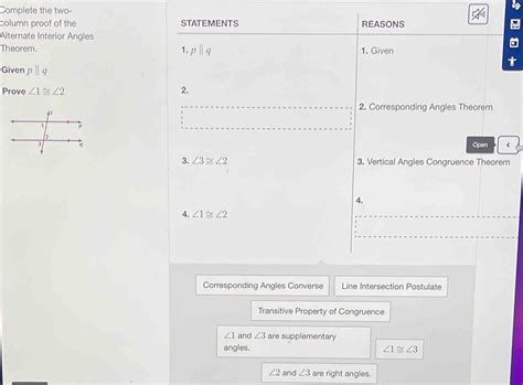 Solved Complete The Two Column Proof Of The Statements Reasons Alternate Interior Angles