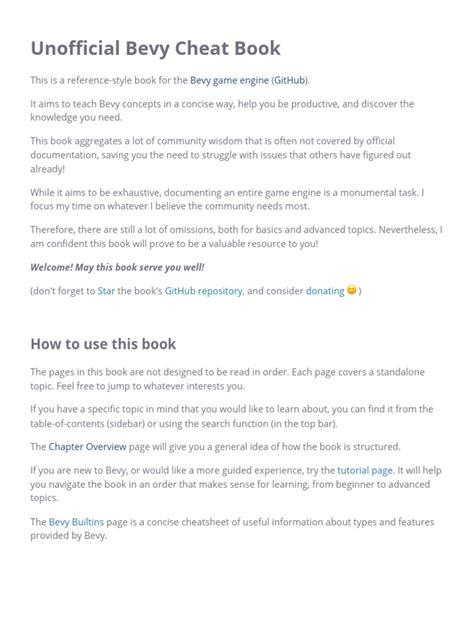 Unofficial Bevy Cheat Book Pdf 3 D Computer Graphics Cursor User