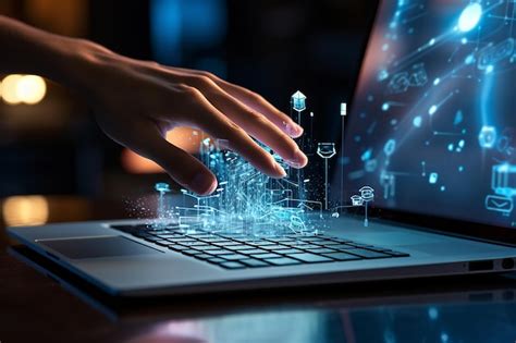 Premium Ai Image Using Laptop In Human Hand With Connect Digital World