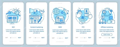 Premium Vector Digital Marketing Tactics Blue Onboarding Mobile App Page Screen Vector