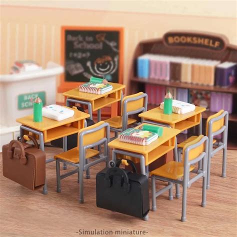 Mini Classroom Doll House Furniture Desk Chair And From Timebrocade1