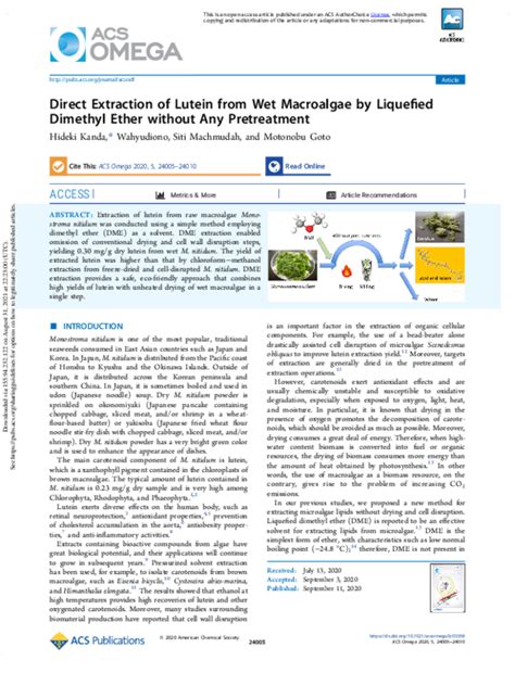 Pdf Direct Extraction Of Lutein From Wet Macroalgae By Liquefied Dimethyl Ether Without Any