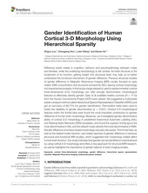 Pdf Gender Identification Of Human Cortical 3 D Morphology Using