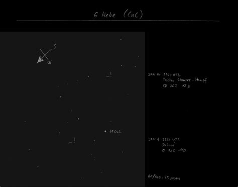 Asteroid 6 Hebe Movement Sketching Cloudy Nights