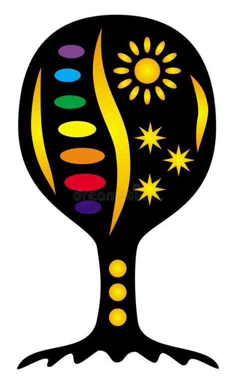 Tree Of Life With Sun And Moon Spiritual Symbolic Symbol All Colors And Black Stock Vector