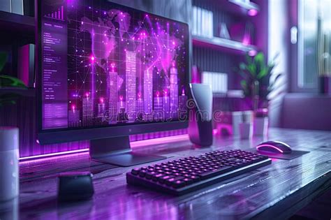 A Dark Room With A Computer On A Desk The Computer Is Displaying A Map