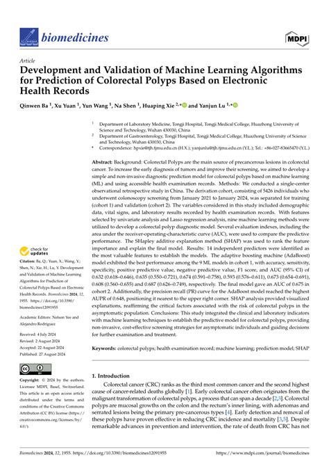Pdf Development And Validation Of Machine Learning Algorithms For Prediction Of Colorectal
