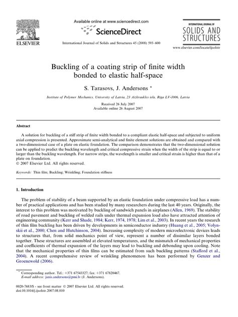 Buckling Of A Coating Strip Of Finite Width Bonded To Elastic Half Space Pdf Buckling Beam
