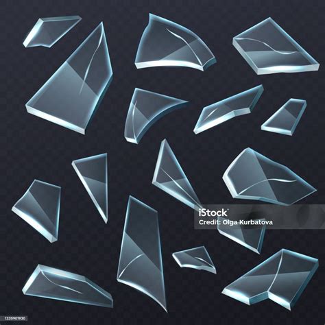 깨진 유리 파편 사실적인 투명 모양 조각 균열이 있는 3d 충돌 파편 부서진 창문 잔해 수집 벡터 손상 된 거울 삼각형 입자