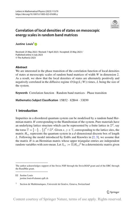 Pdf Correlation Of Local Densities Of States On Mesoscopic Energy Scales In Random Band Matrices