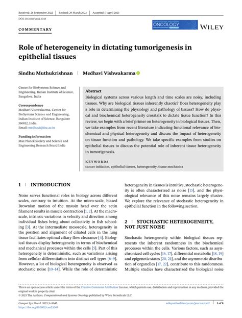 Pdf Role Of Heterogeneity In Dictating Tumorigenesis In Epithelial
