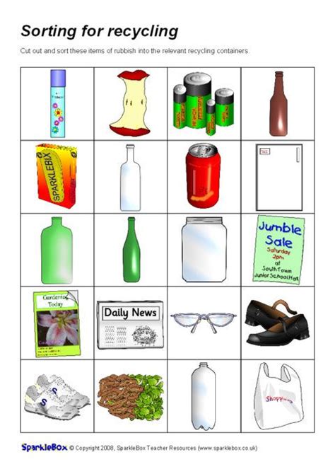 Recycling Sorting Activity Worksheets