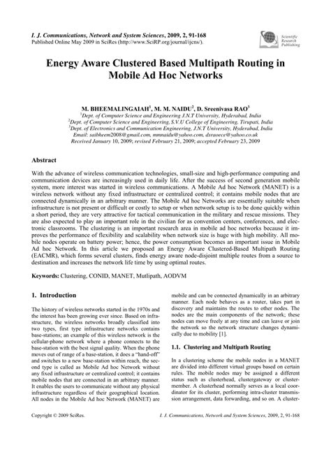 Pdf Energy Aware Clustered Based Multipath Routing In Mobile Ad Hoc Networks