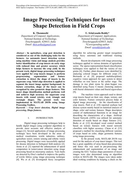 Pdf Image Processing Techniques For Insect Shape Detection In Field Crops