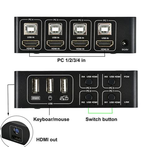 마우스 키보드용 범용 Usb 컴퓨터 허브 공유 스캐너 표시등 포함 Kvm 스위처 알루미늄 합금 4k 4 포트