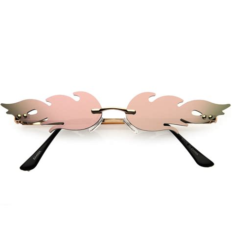 Bold Fire Flaming Shape Mirrored Lens Rimless Flames Sunglasses 68mm