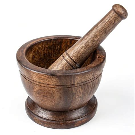 Traditional Wooden Mortar And Pestle Isolated On White Background Stock