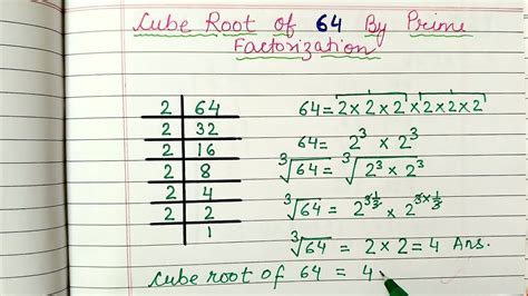 Find Cube Root Of 64 By Prime Factorisation Method Youtube