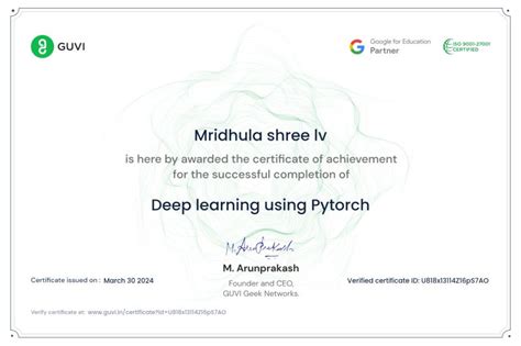 mridhula shree on linkedin got certified from guvi for deep learning