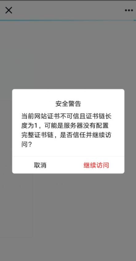 当前网站证书不可信且证书链长度为1，可能是服务器没有配置完整证书链，是否信任并 App开发