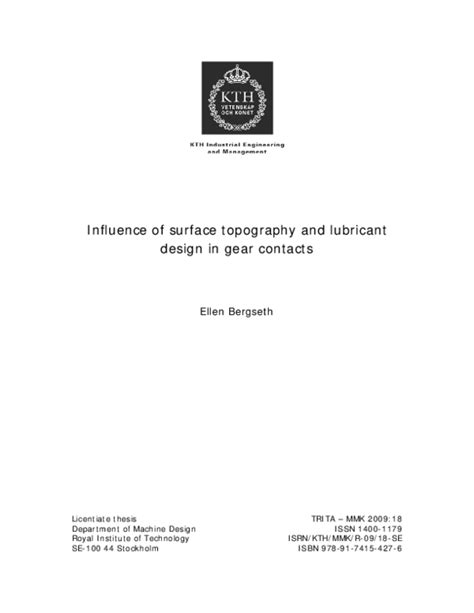 Pdf Influence Of Surface Topography And Lubricant Design In Gear Contacts