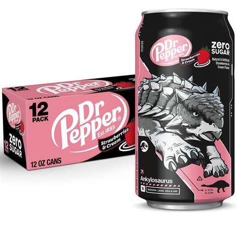 Dr Pepper Zero Sugar Strawberries And Cream Soda Pop 12 Fl Oz 12 Pack