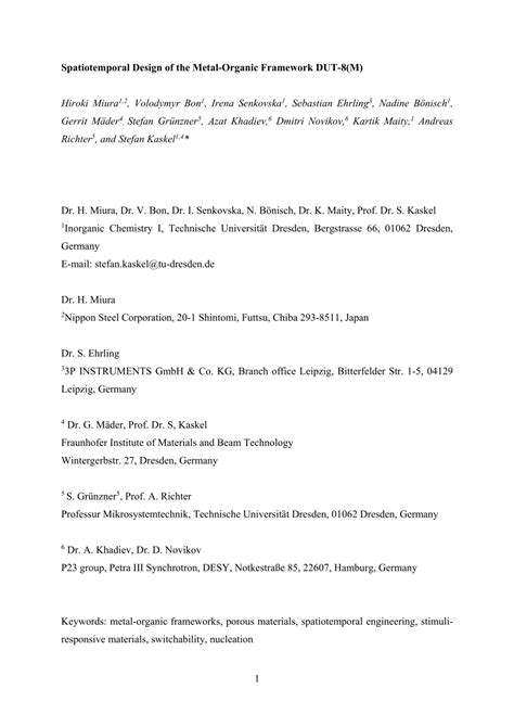 Pdf Spatiotemporal Design Of The Metal Organic Framework Dut 8 M