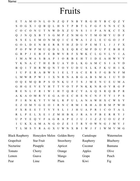 Fruits Word Search Wordmint
