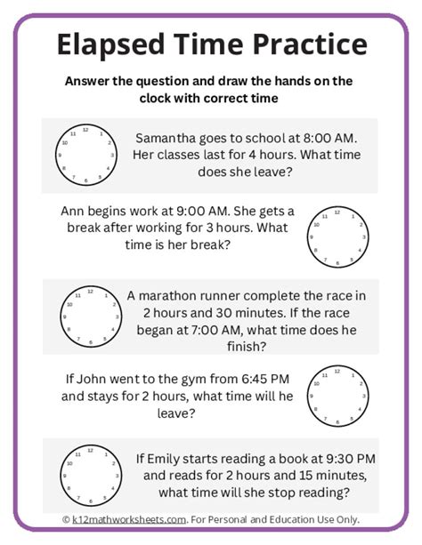 Elapsed Time Word Problems Worksheets Grade 4