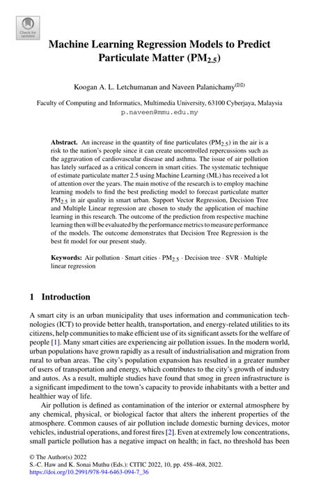 Pdf Machine Learning Regression Models To Predict Particulate Matter