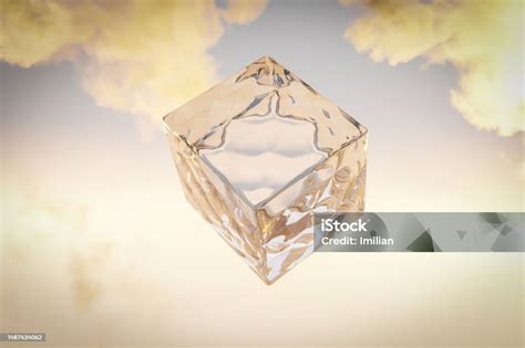 흰 구름이 있는 무한한 다채로운 배경 위에 공중에 떠 있는 얼음 유리 큐브 3d 일러스트레이션 0명에 대한 스톡 사진 및 기타 이미지 Istock