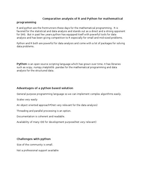 Comparative Analysis Of R And Python For Mathematical Programming Pdf