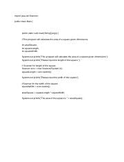 Calculate The Area Of A Square Java Program For Students Course Hero