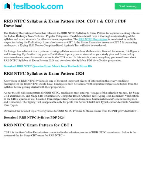 Rrb Ntpc Syllabus And Exam Pattern 2024 Cbt 1 And Cbt 2 Pdf Download Pdf