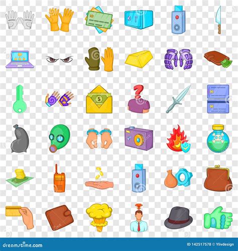 Crime Icons Set Cartoon Style Stock Vector Illustration Of Mask