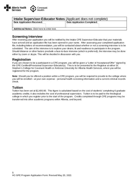 Clinical Pastoral Education Cpe Program Application Doc Template