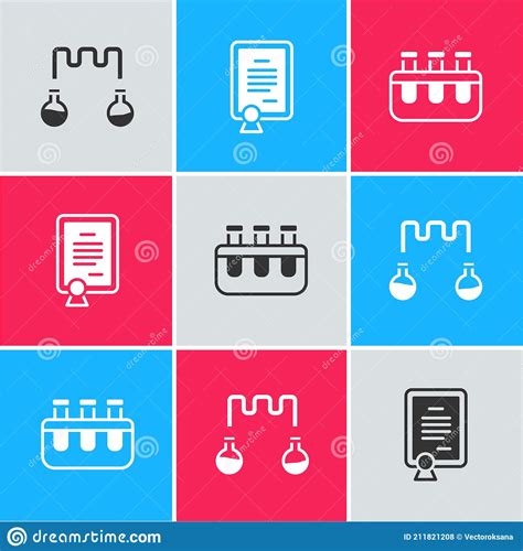 Set Test Tube And Flask Certificate Template And Icon Vector Stock