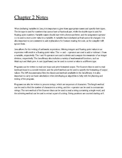 Cse 2221 Notes Chapter 2 Chapter 2 Notes When Declaring Variables In Java It Is Important To