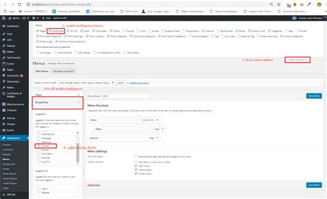 How To Add Buddypress Dynamic Links To Menus Wplms Wordpress Lms