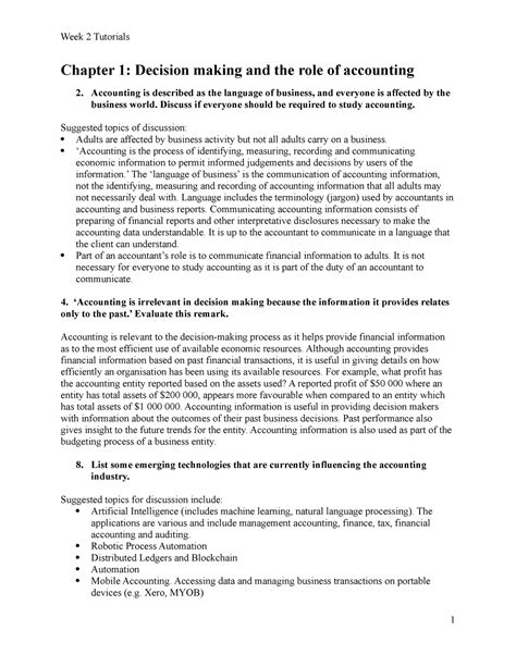 Week 2 Tutorial Solutions Chapter 1 Decision Making And The Role Of