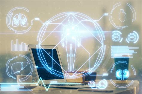 데스크톱 컴퓨터 배경 및 교육 테마 드로잉 이중 노출 연구 개념 개념에 대한 스톡 사진 및 기타 이미지 개념 건강관리와 의술 교실 Istock