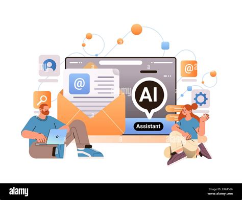 Businesspeople Using Computer App With Email Assistant Ai Helper Bot Internet Chatting Feedback