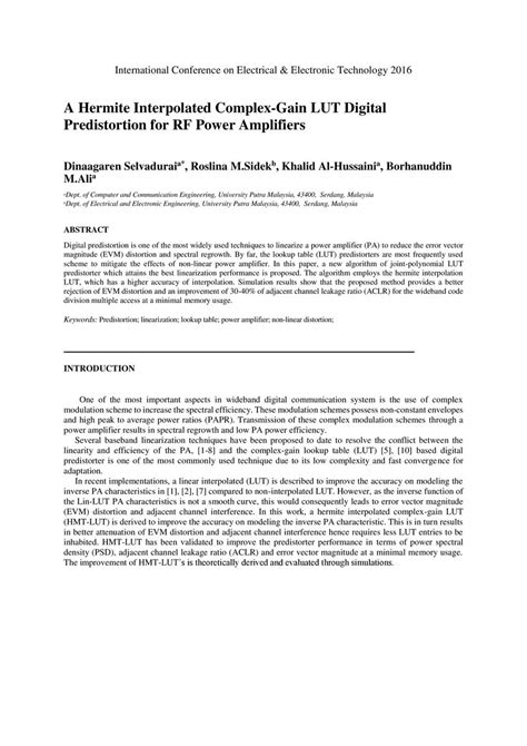 Pdf A Hermite Interpolated Complex Gain Lut Digital Predistortion For Rf Power Amplifiers
