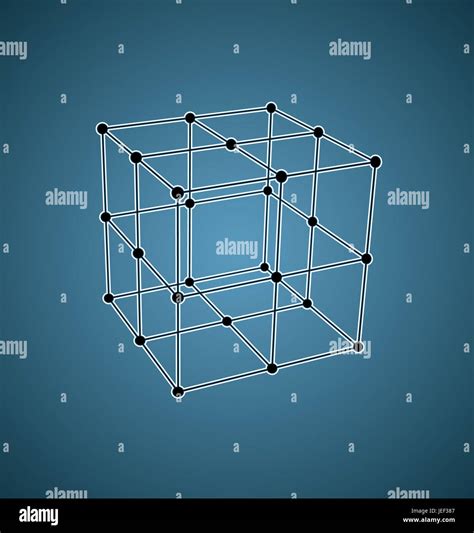Wireframe Mesh Polygonal Element Cube With Connected Lines And Dots